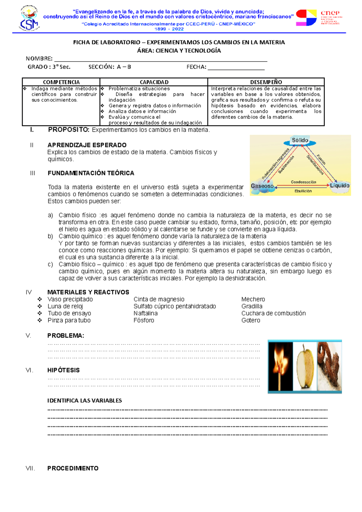Cambios Físicos Y Químicos - FICHA DE LABORATORIO – EXPERIMENTAMOS LOS ...
