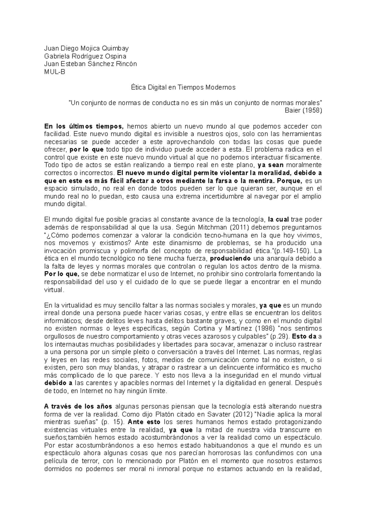 Texto Argumentativo - jghjgh - etica - SENA - Studocu