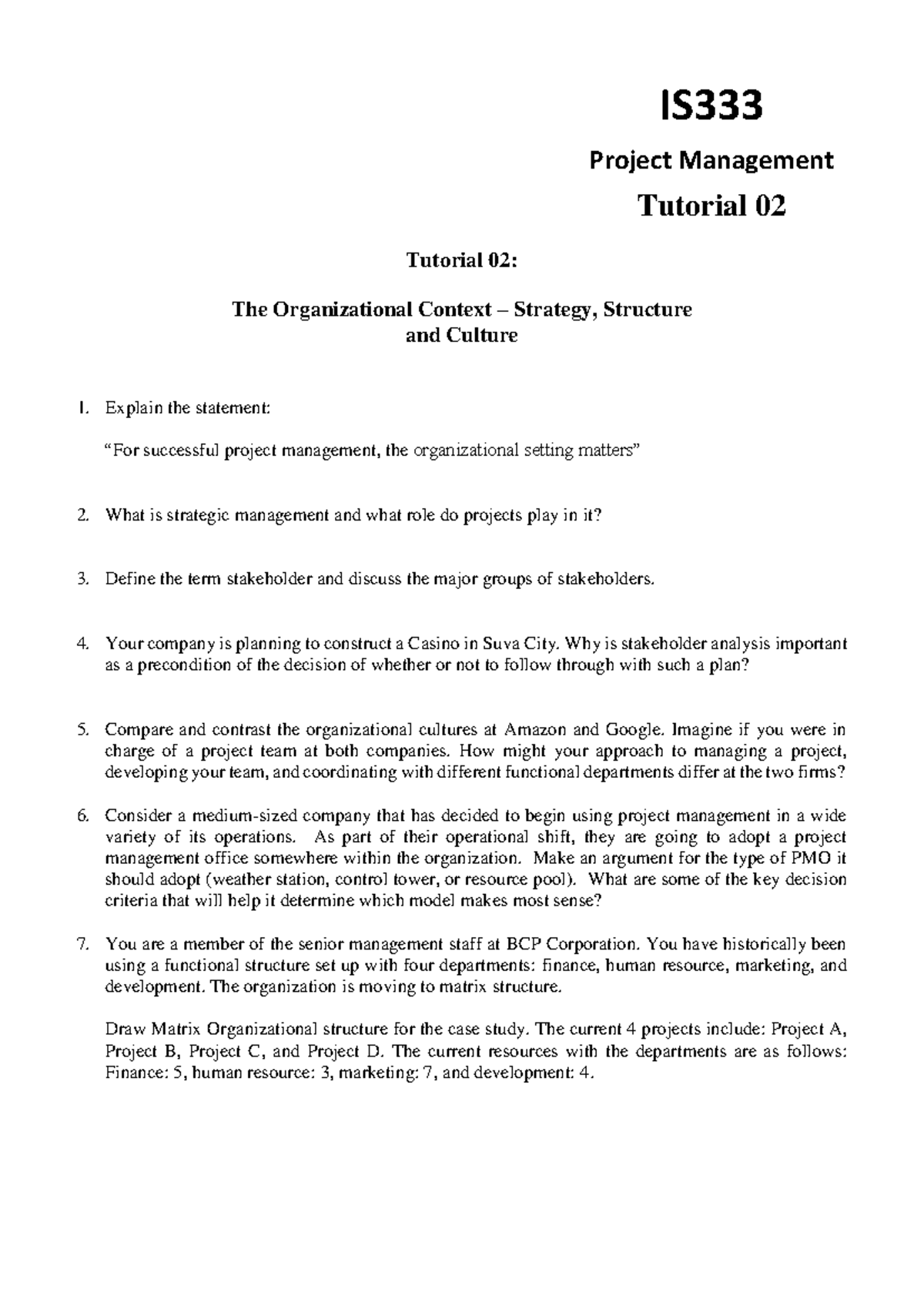 Tutorial 02 - The Organizational Context - Strategy, Structure and ...
