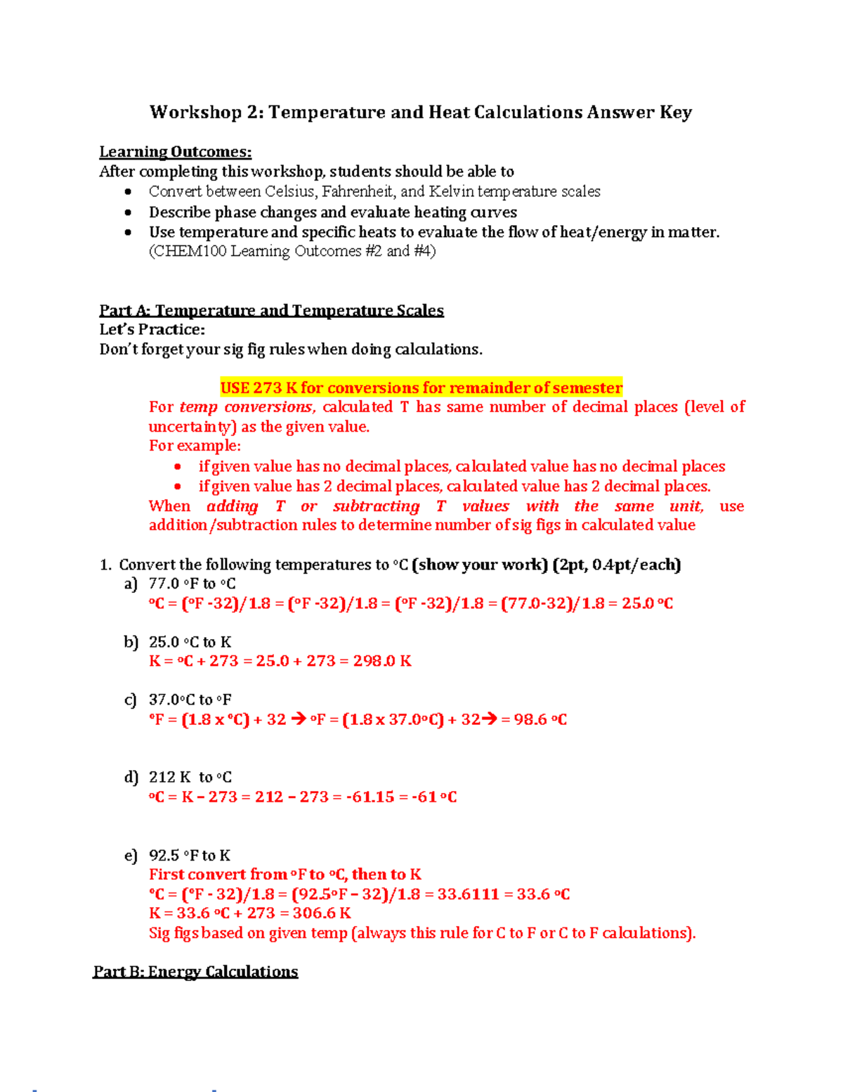 Wk #2 key - ANSWER KEY TO WORKSHOP 2 - Workshop 2: Temperature and Heat ...