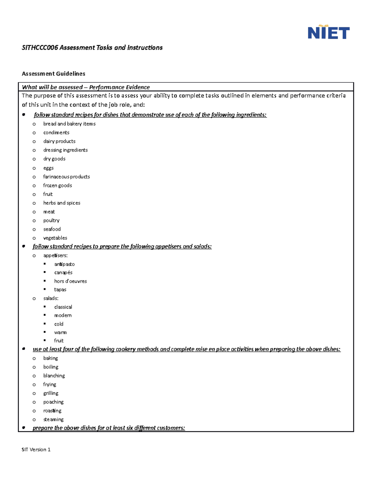 Sithccc 006 Assessment 2 - Practical Observation - SITHCCC006 Assessment Tasks and Instructions ...