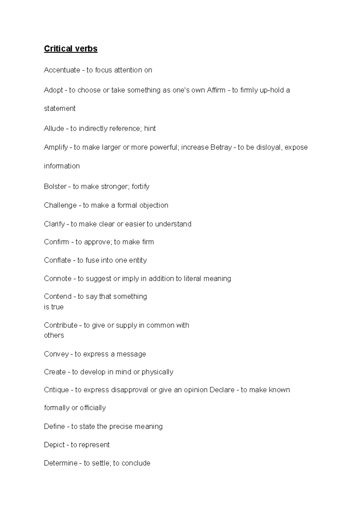 Critical verb list - Words to use in English to expand vocabulary ...
