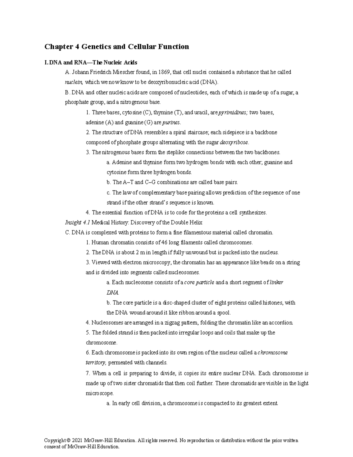 Chapter 4 Outline - wdwwdwqwd - Chapter 4 Genetics and Cellular ...