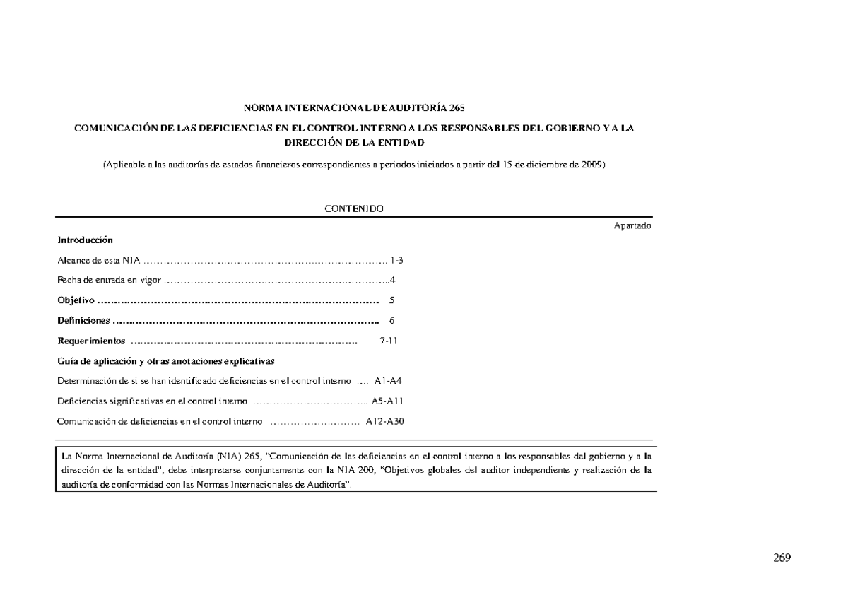 13 - NIA 265 - CUADRO SINOPTICO NIA 265 - NORMA INTERNACIONAL DE ...