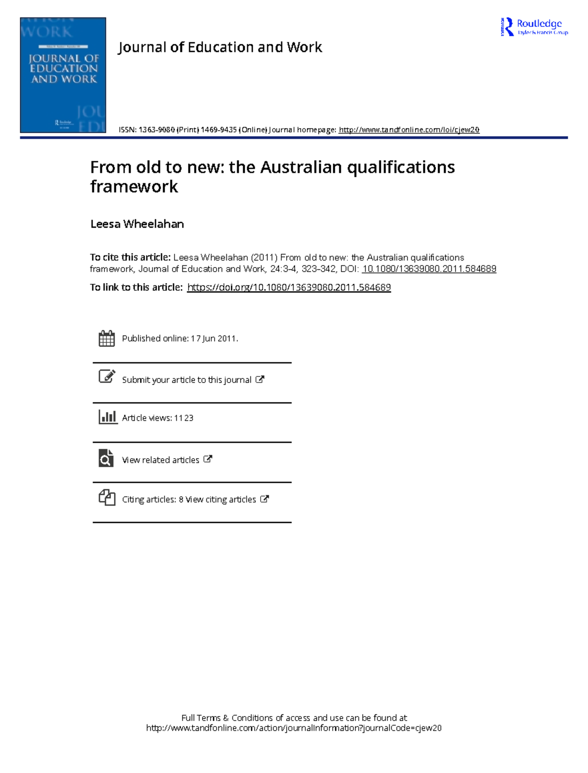 From old to new the Australian qualifications framework - 1080/13639080 ...