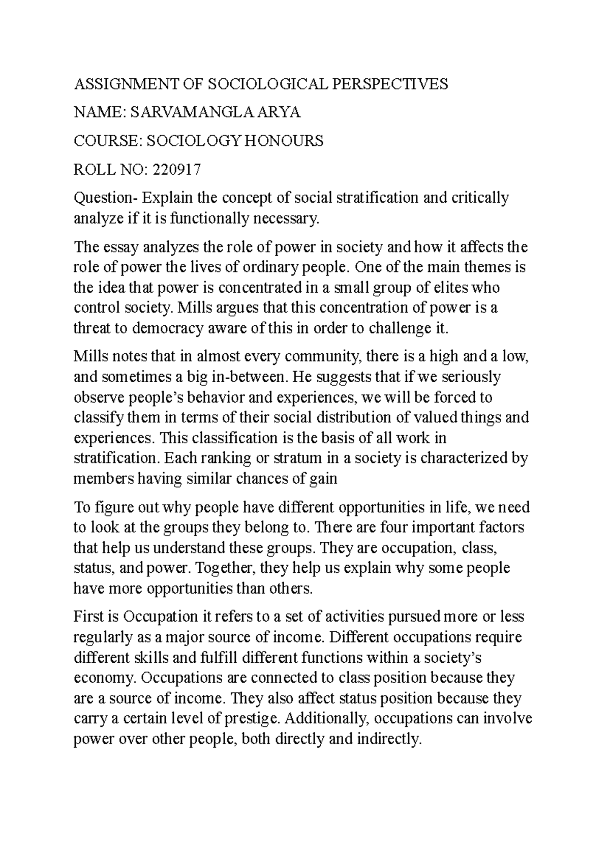 Sarva assignment - Summary Sociology - ASSIGNMENT OF SOCIOLOGICAL ...