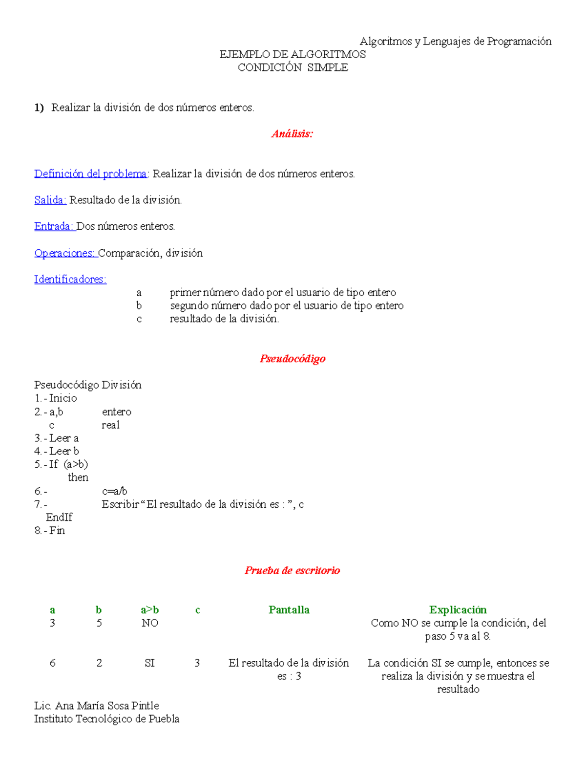 Ejemplo 1 DE Algoritmos - Algoritmos y Lenguajes de Programación ...