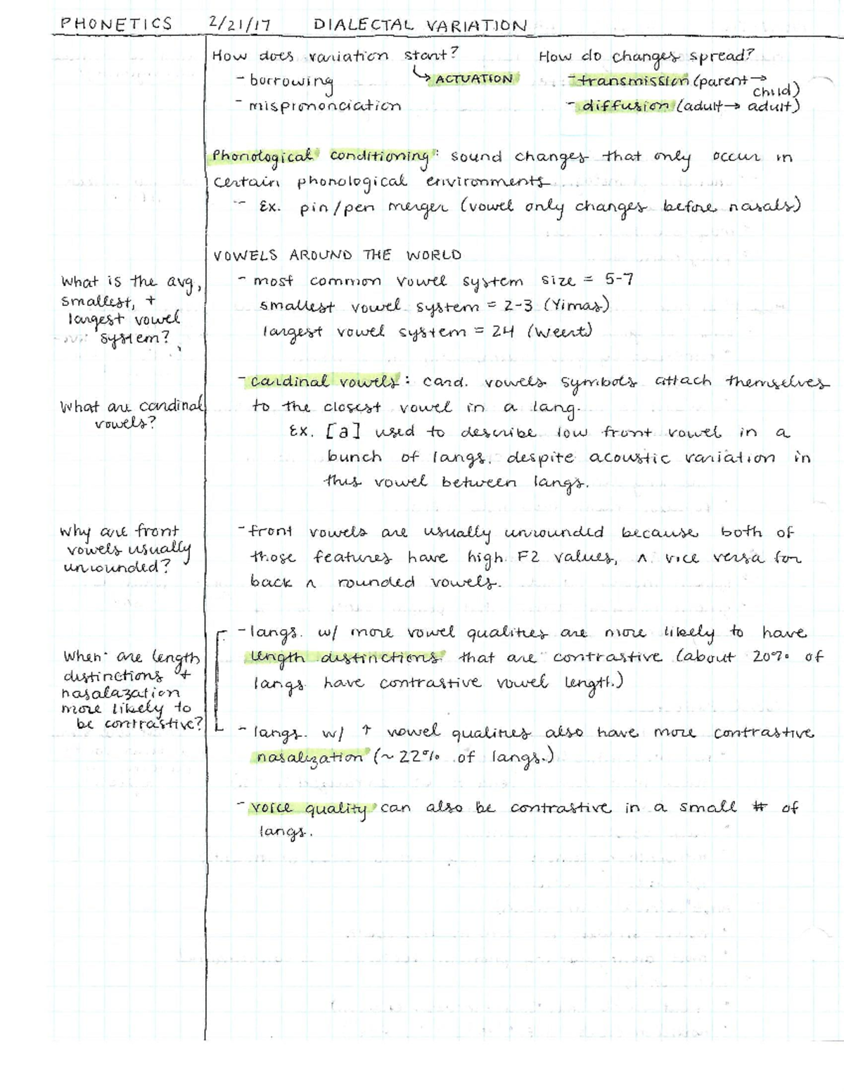 Phonetics notes 2-21-17 - L44 312 - Studocu