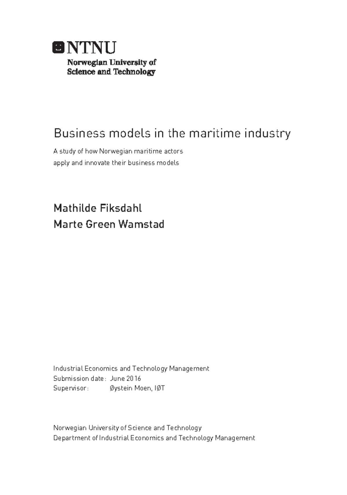 Mô hình 1 - mô hình - Business models in the maritime industry A study ...