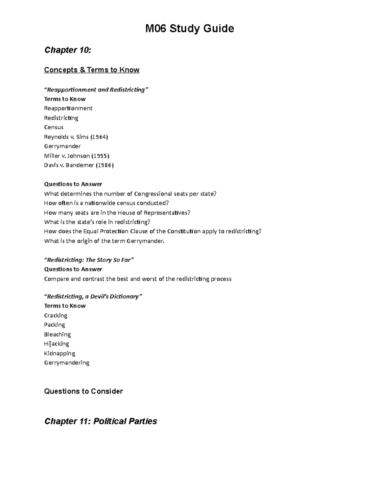 M06 Study Guide Chapters 10-12 - M06 Study Guide Chapter 10: Concepts ...