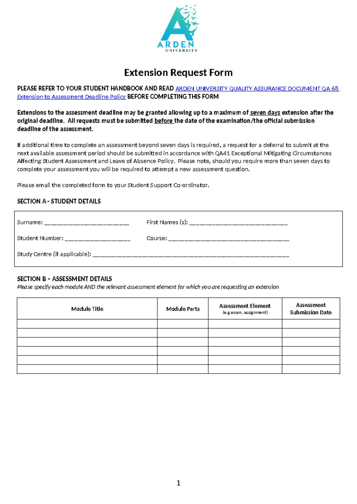 Extension Form DL BL 1 - It is a very important part of the assignment ...