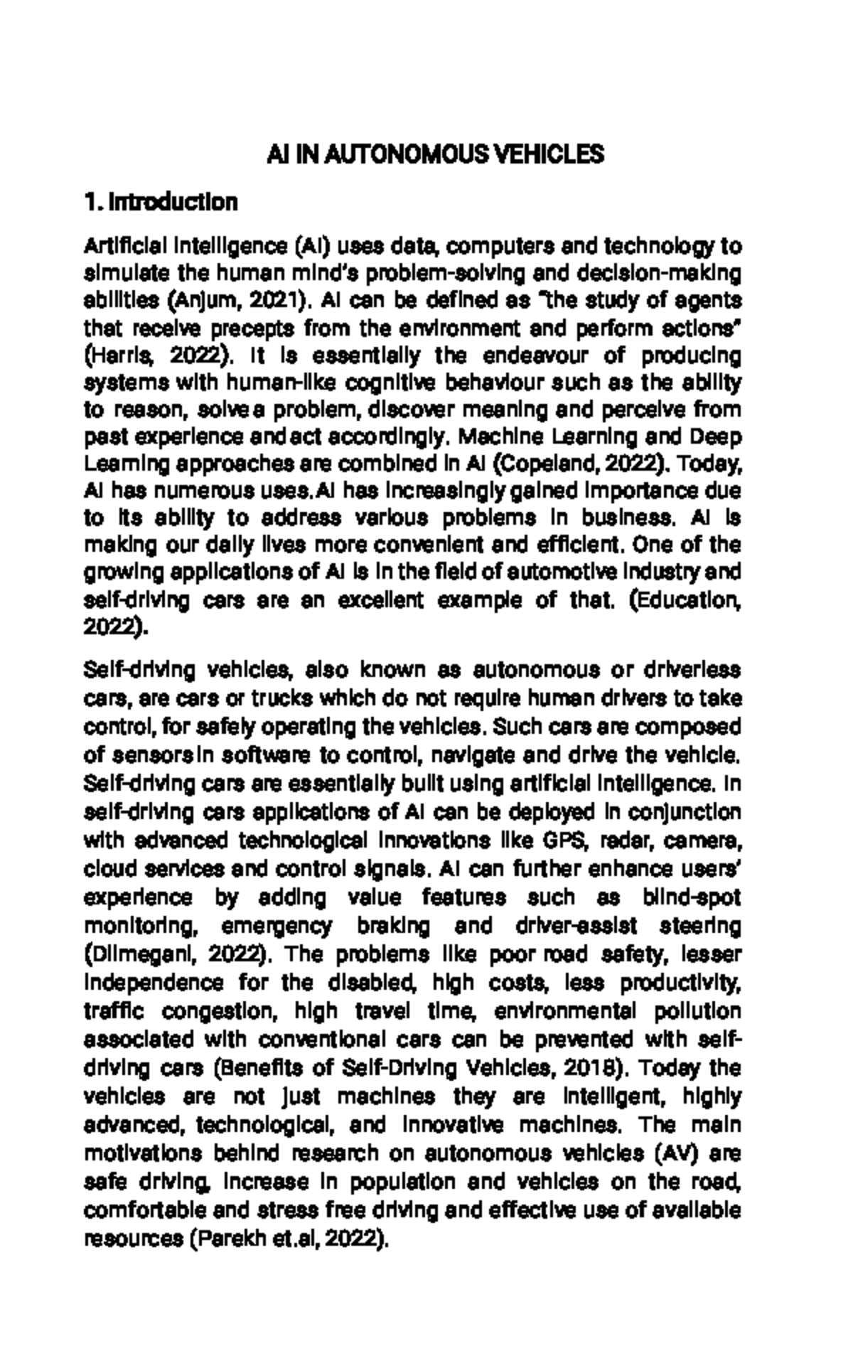 Ai - Ai case study - AI IN AUTONOMOUS VEHICLES 1. Introduction ...