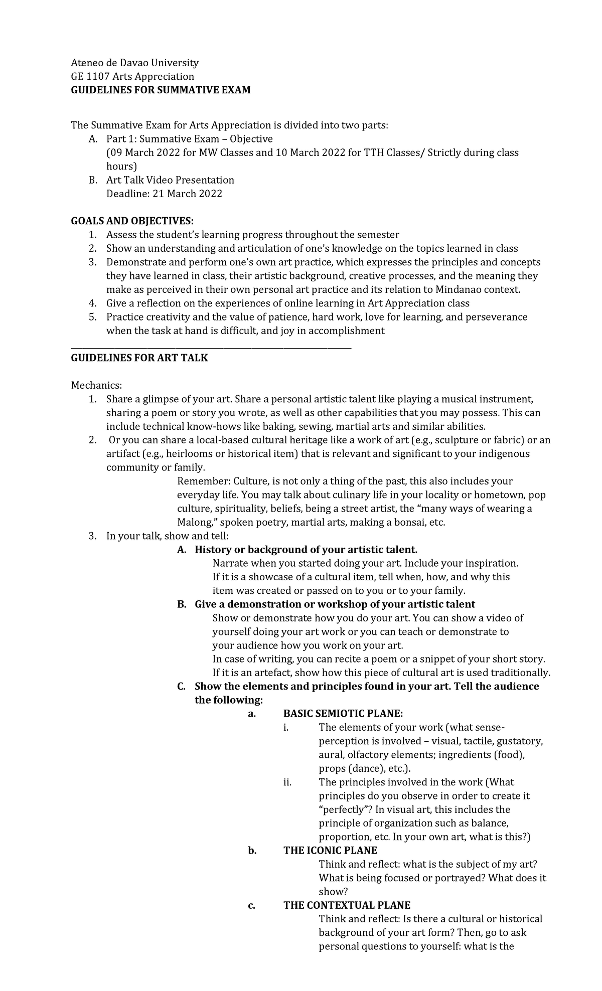 PART 2 Summative Assessment - ART TALK Guidelines 2022 - Ateneo de ...