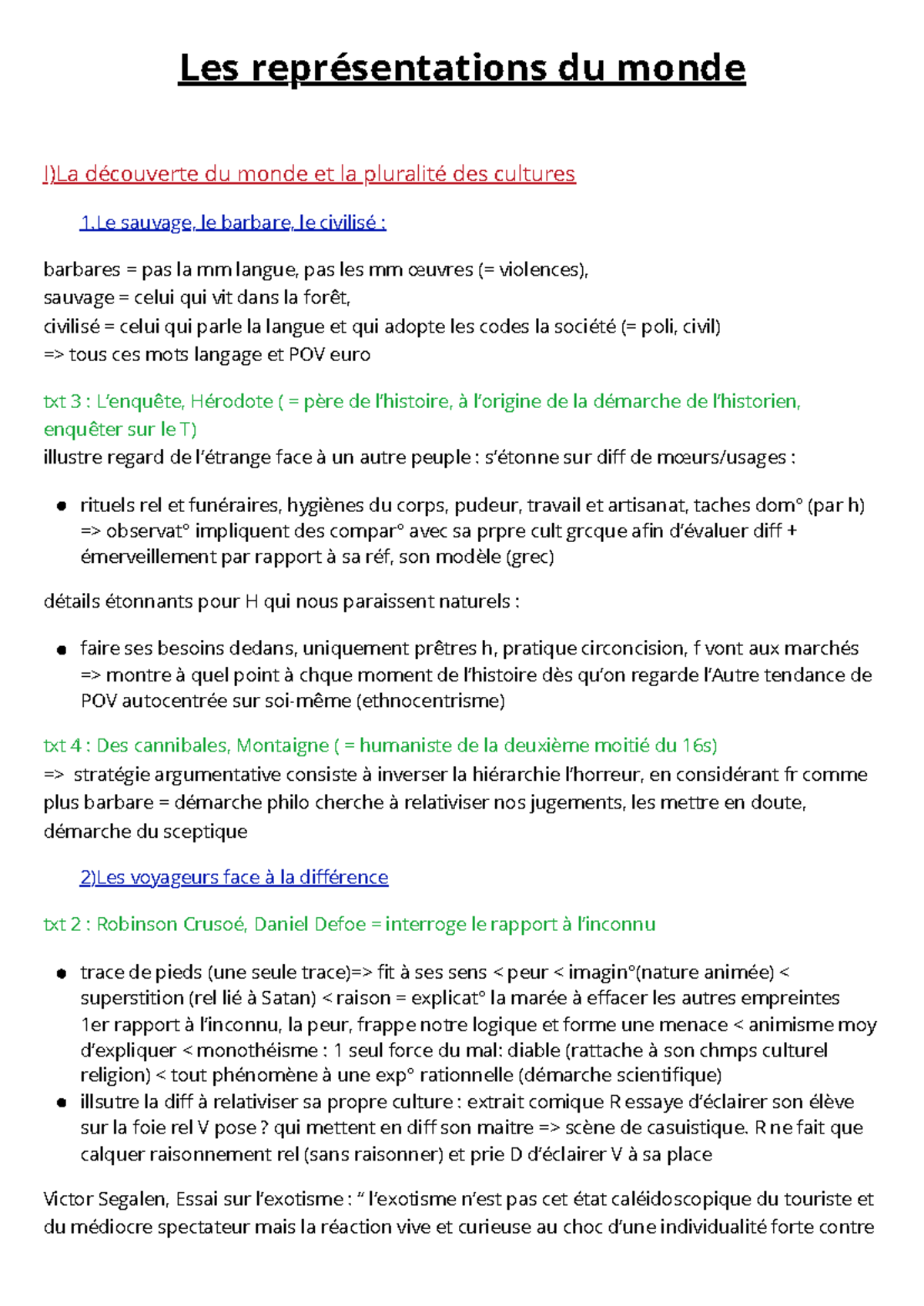 Hlp fiche second semestre - Les représentations du monde I)La ...