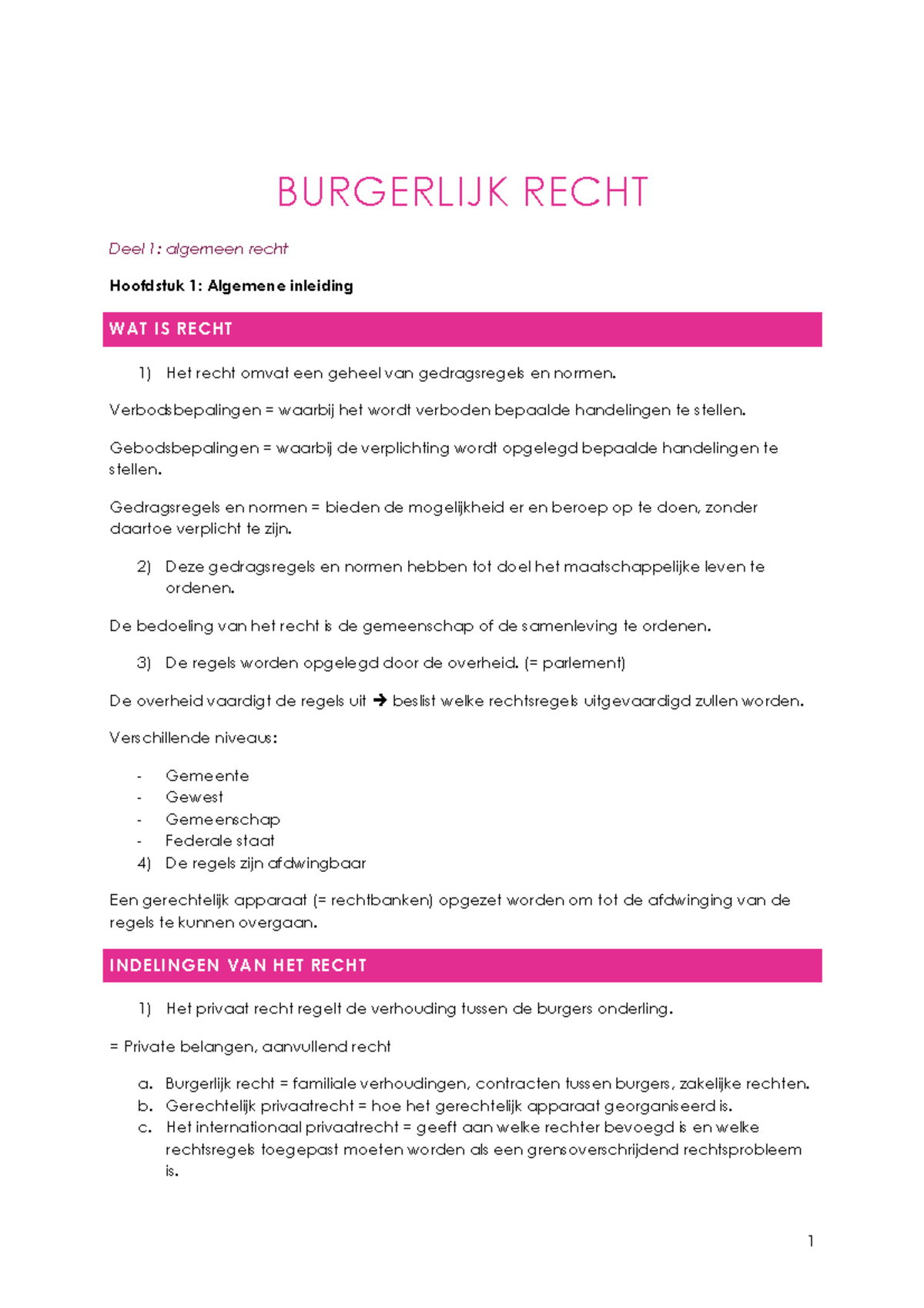 Burgerlijk recht - BURGERLIJK RECHT Deel 1: algemeen recht Hoofdstuk 1 ...
