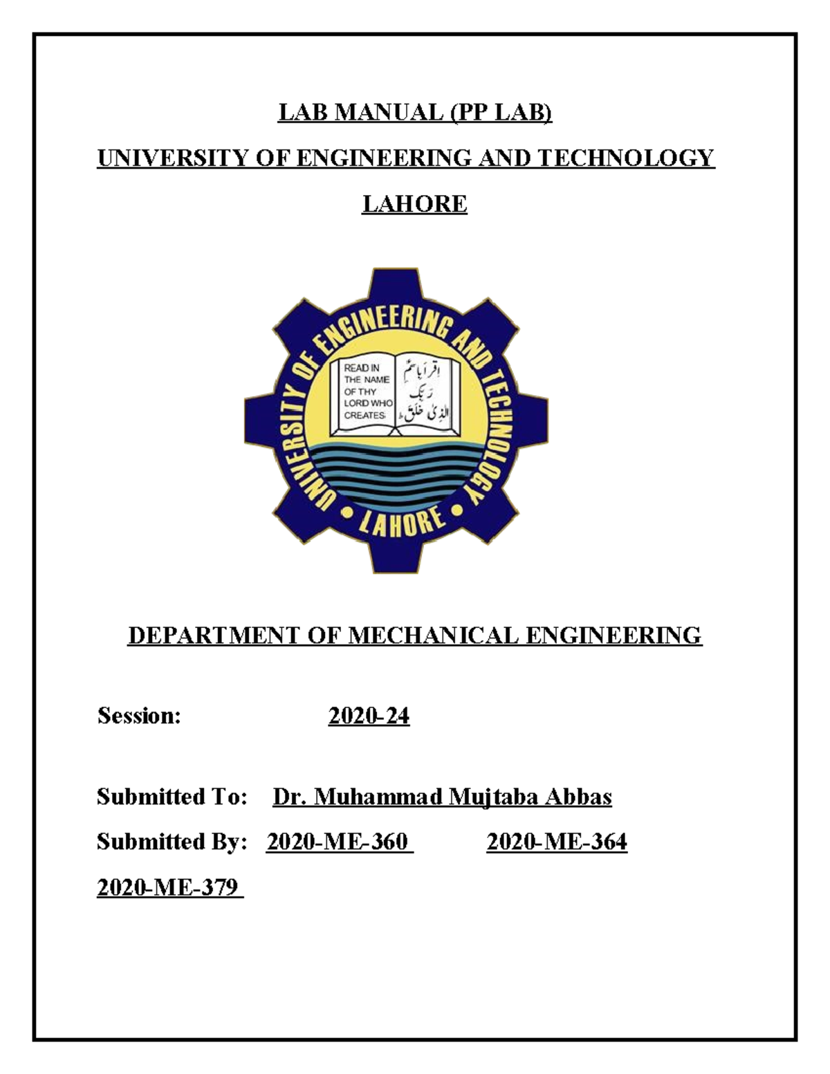 Power Plants Lab - Detailed work - LAB MANUAL (PP LAB) UNIVERSITY OF ...