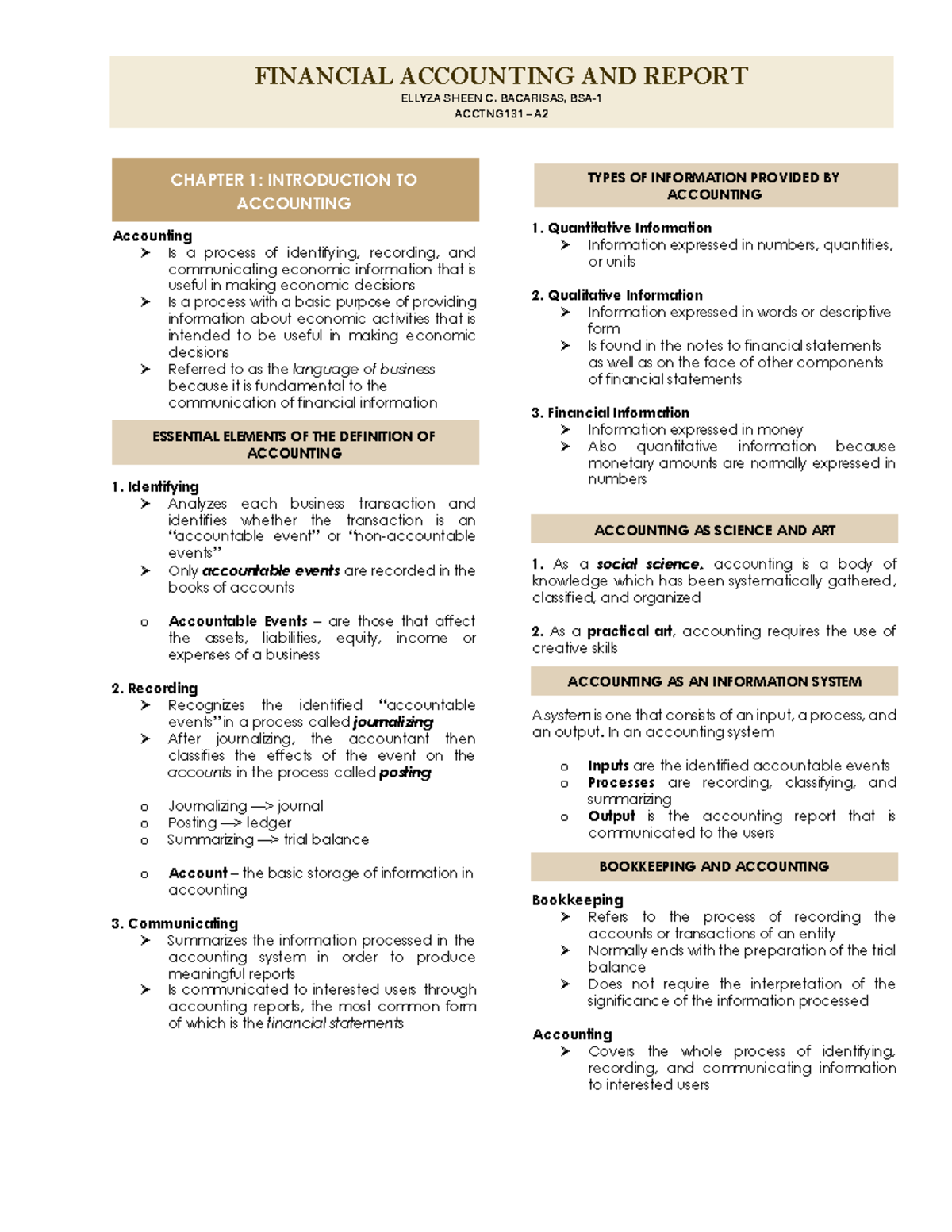 ACCTG 131 Chapter 1 Introduction to Accounting - CHAPTER 1 ...