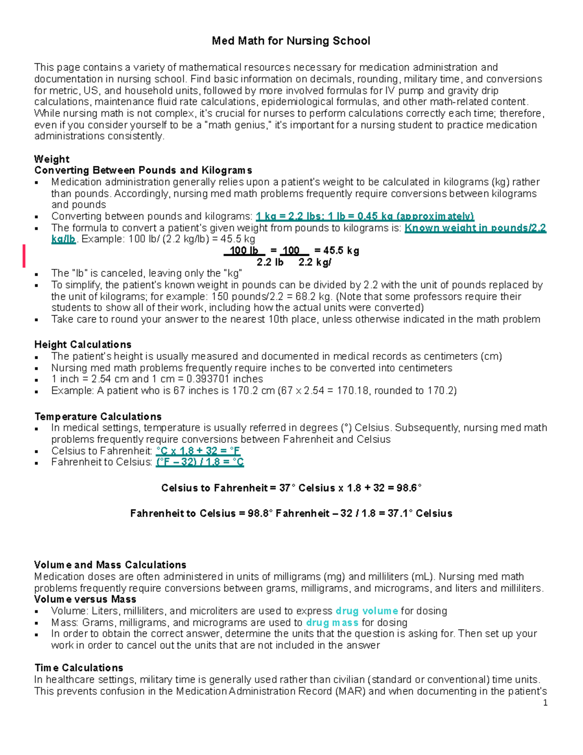 Med Math for Nursing School - Find basic information on decimals ...