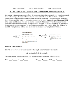 Worksheet Lab Exercise Calculating Standard Deviation - Test Score(x ...
