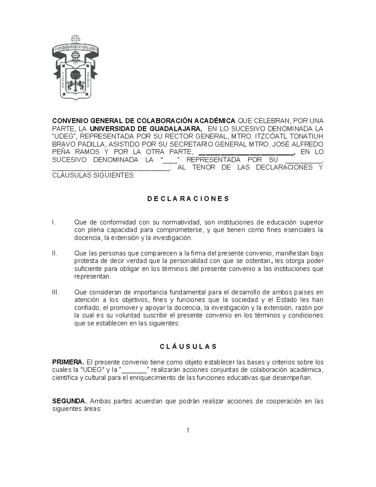 Formato Convenio General (español) - CONVENIO GENERAL DE COLABORACIÓN ACADÉMICA QUE CELEBRAN ...