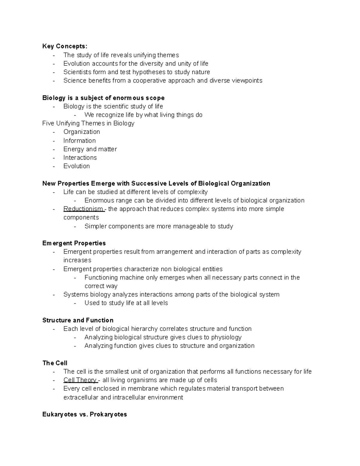 Biology Chapter 1 "Evolution, Themes, and Scientific Inquiry" - Key ...