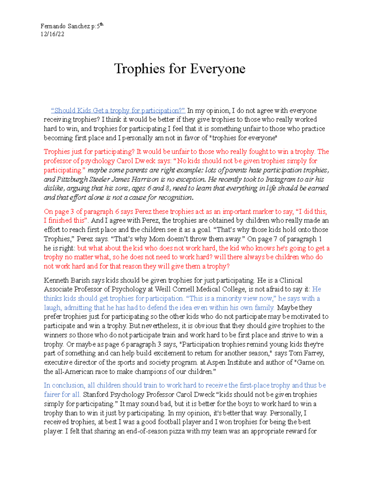 Trophies For everyone - Fernando Sanchez p:5th 12/16/ Trophies for ...