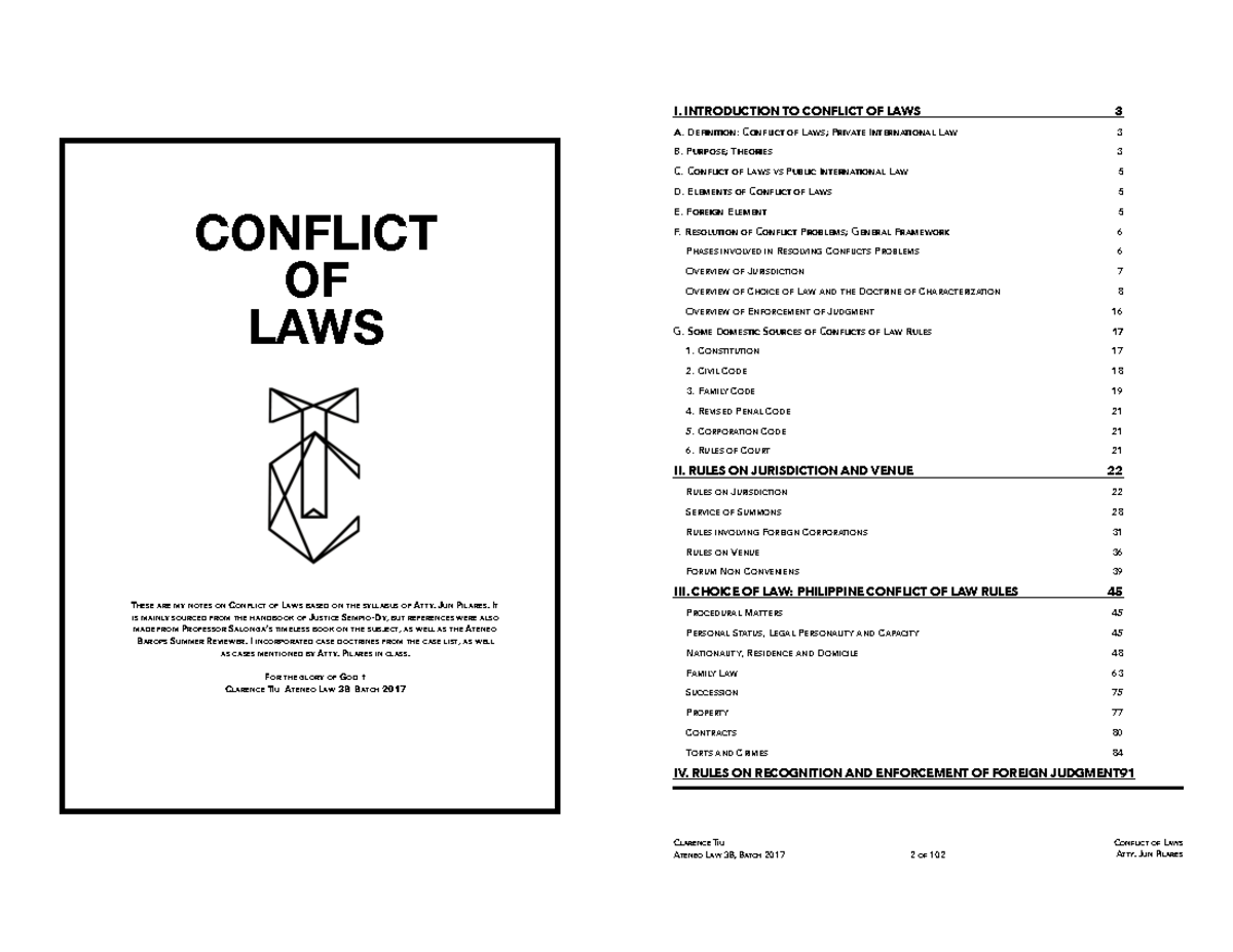 Co L Notes (Clarence Tiu) - CONFLICT OF LAWS THESE ARE MY NOTES ON ...