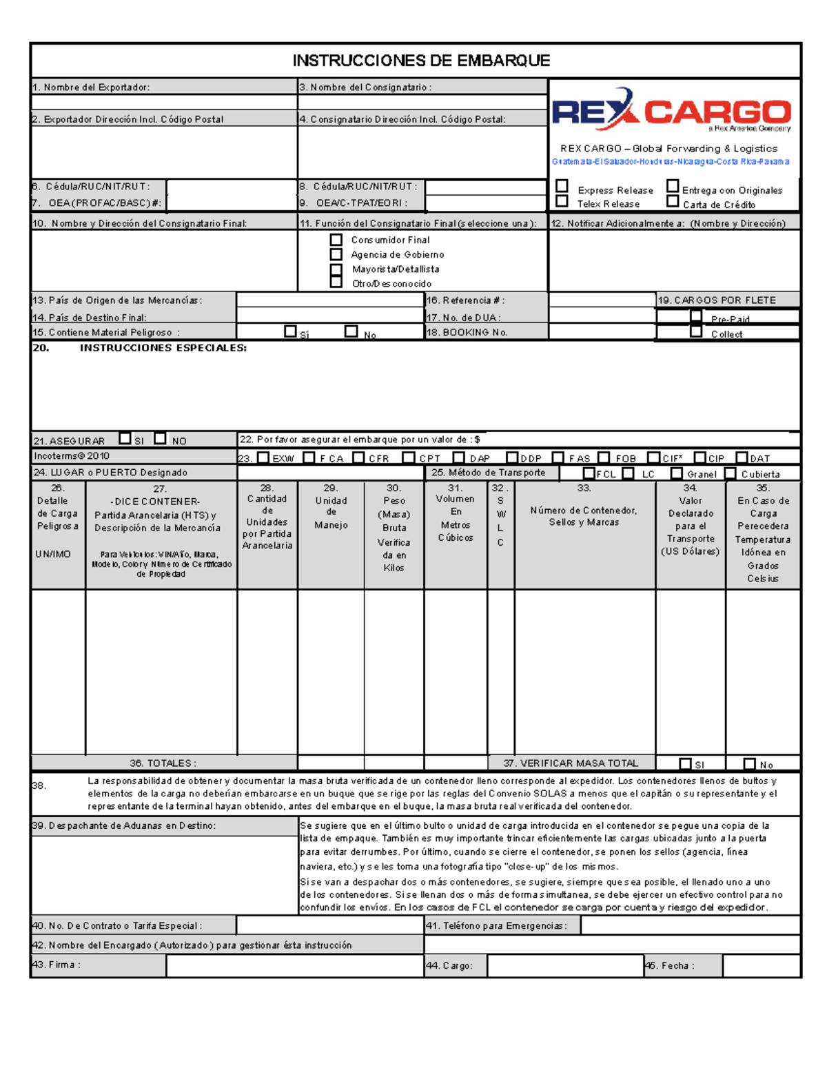 Instrucciones-DE- Embarque 2 - INSTRUCCIONES DE EMBARQUE Nombre del ...