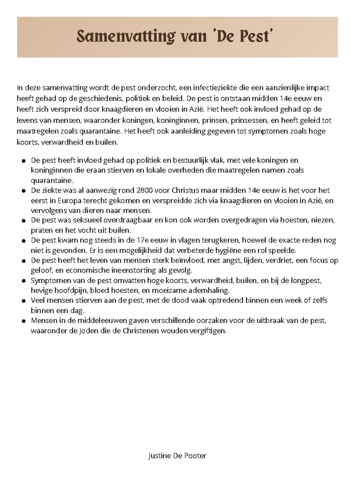 De pest (Doc) - samenvatting :) - In deze samenvatting wordt de pest ...