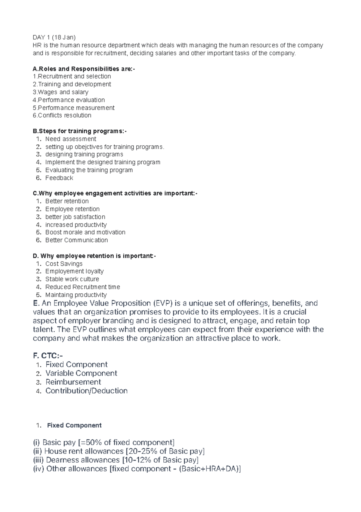 DAY 1 Notes - DAY 1 (18 Jan) HR is the human resource department which ...