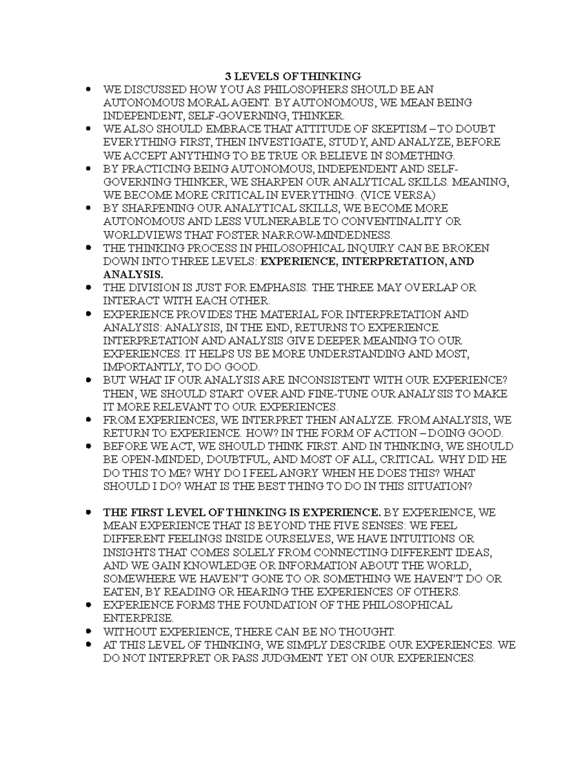 3 Levels OF Thinking - 3 LEVELS OF THINKING WE DISCUSSED HOW YOU AS ...