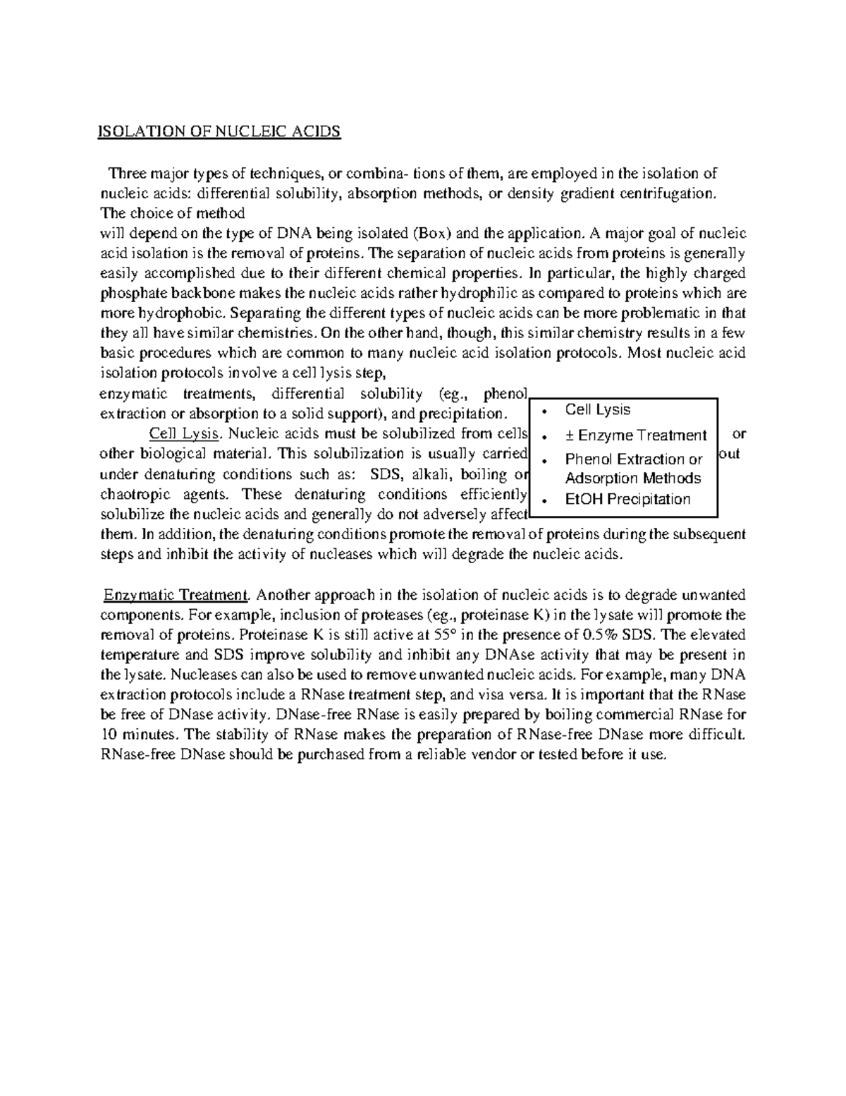 Isolation OF Nucleic Acids - ISOLATION OF NUCLEIC ACIDS Three major ...