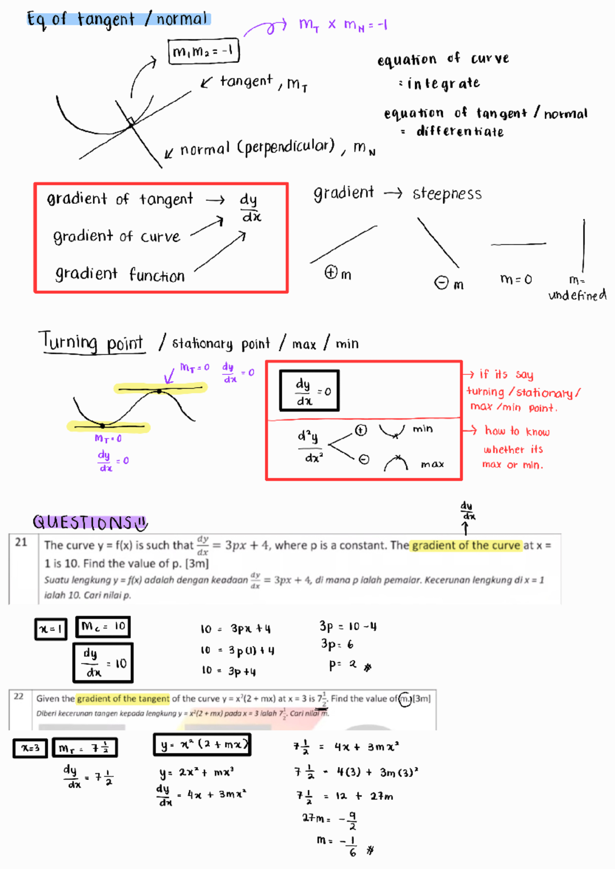 Differentiation - Eq of tangent /normal MT X MN=-1 m,ma=-1 equation of ...