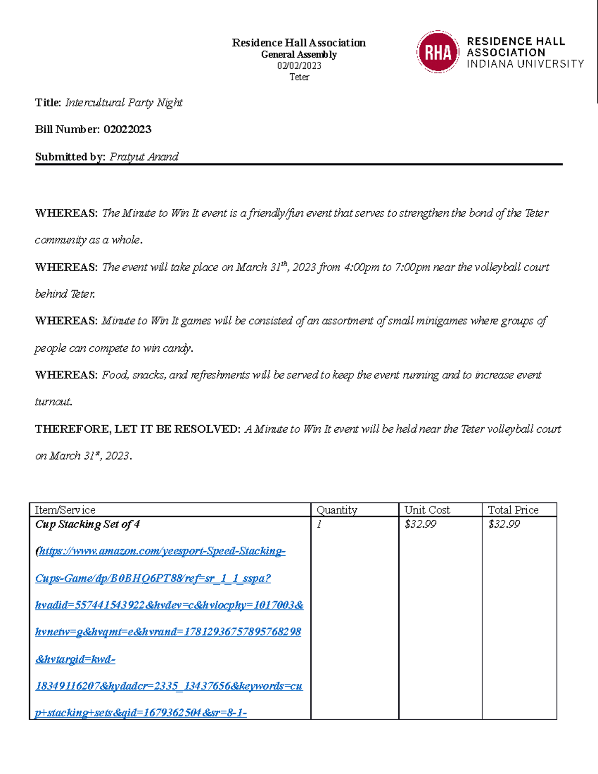 Minute to Win It Bill - TSG - 02/02/2023Teter Title: Intercultural ...