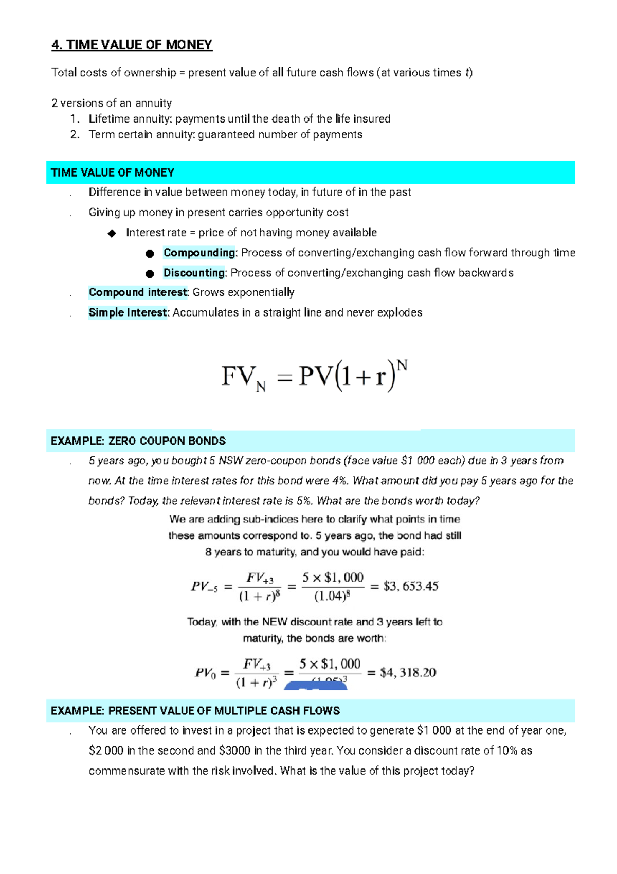 4. TIME Value OF Money - 4. TIME VALUE OF MONEY Total costs of ownership = present value of all ...