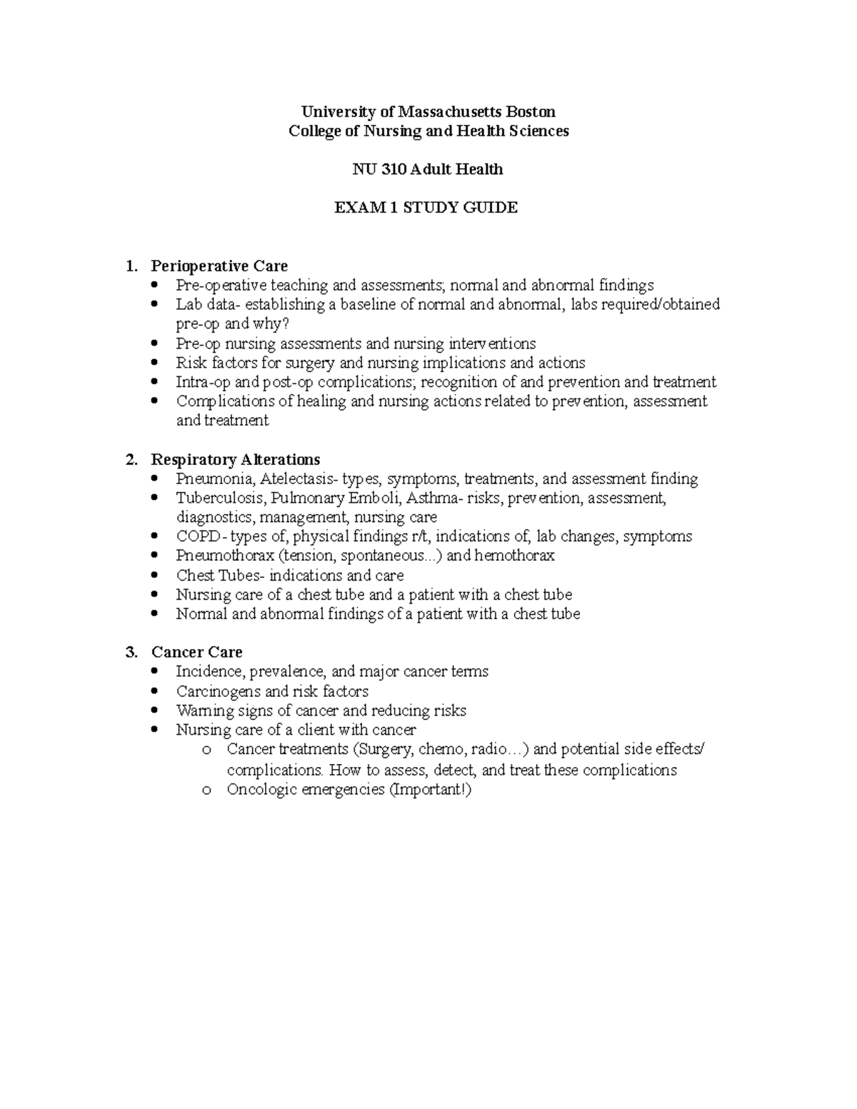 Exam 1 Study Guide - exam1 - University of Massachusetts Boston College ...