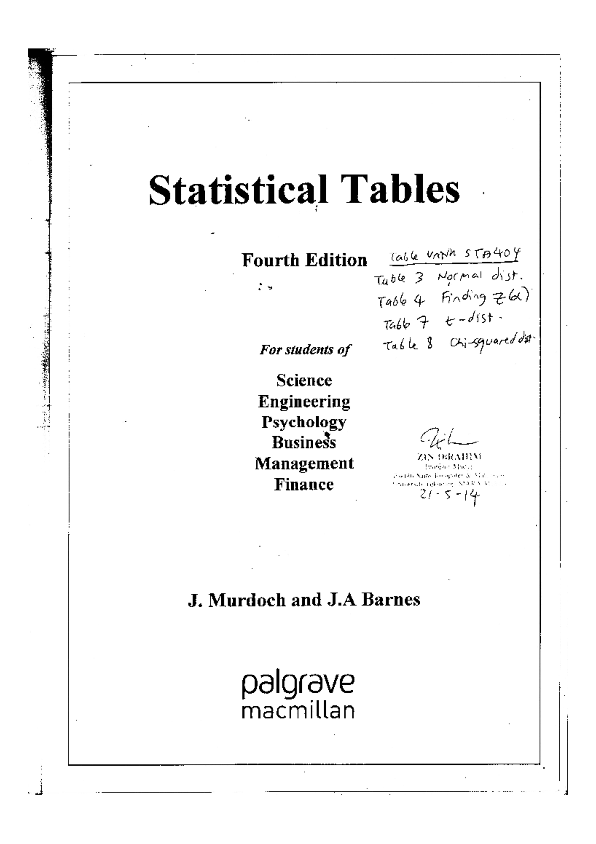 Statistical Tables - Murdoch and Barnes - Statistics for business and ...