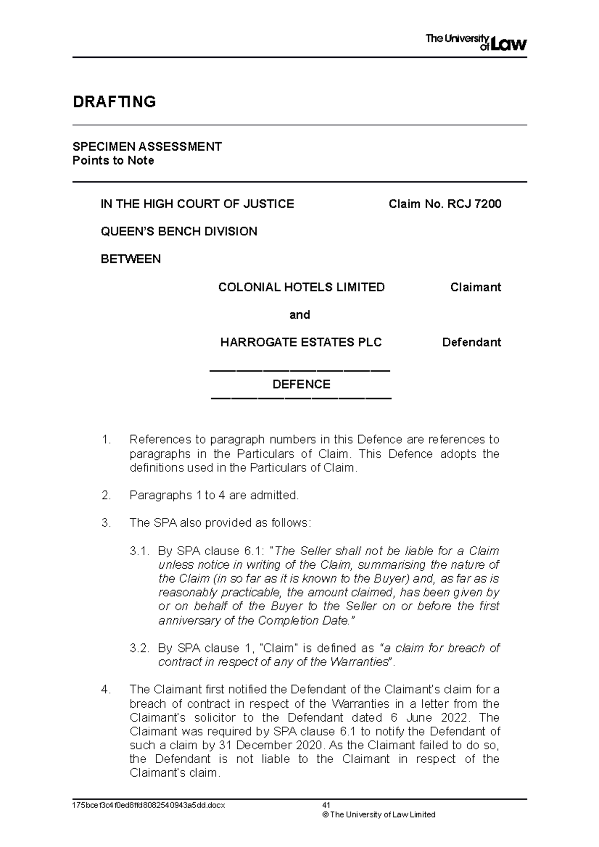 Specimen Answer - Drafting - DRAFTING SPECIMEN ASSESSMENT Points to ...