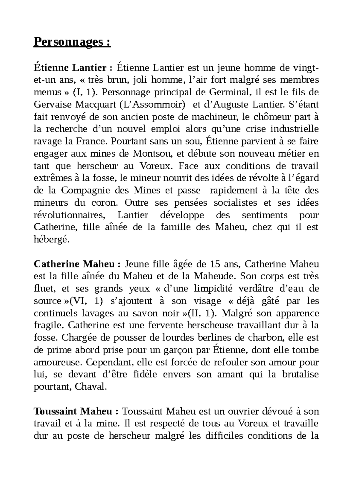 Germinal - Personnages : Étienne Lantier : Étienne Lantier est un jeune ...