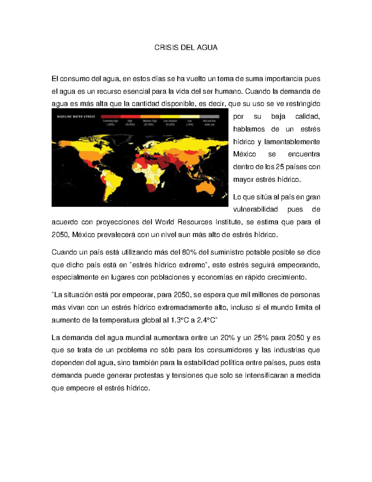Crisis DEL AGUA - Resumen Biología II - CRISIS DEL AGUA El consumo del ...