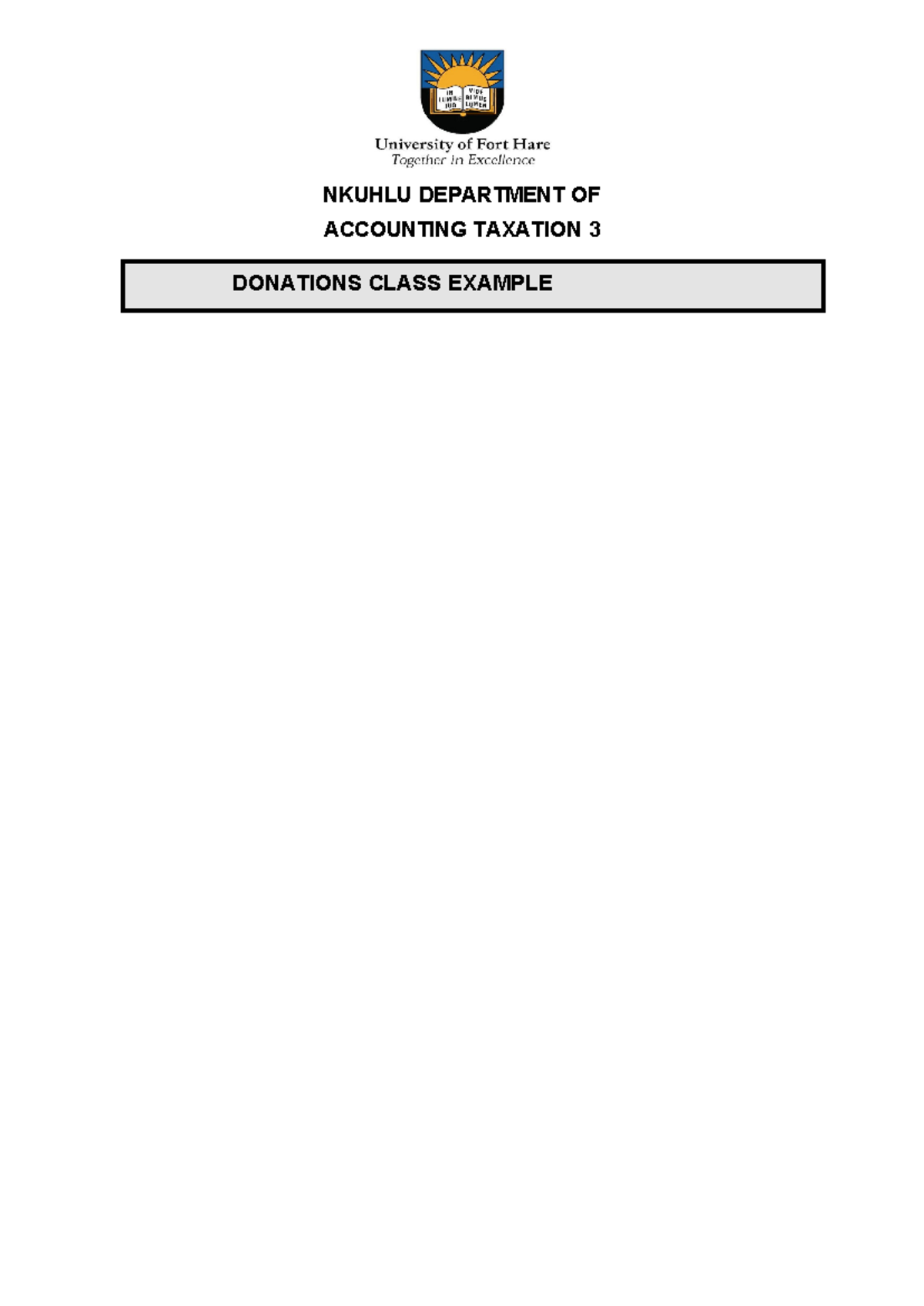 Donation TAX Class Example - NKUHLU DEPARTMENT OF ACCOUNTING TAXATION 3 ...