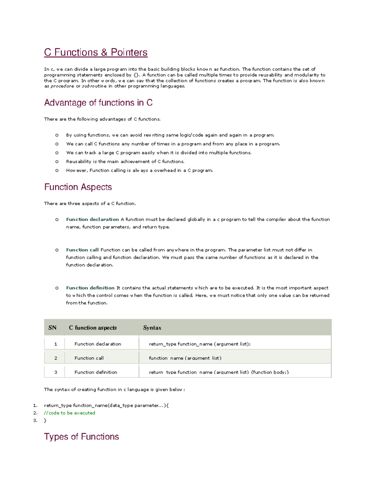 C Programming 3rd Unit - VERY beneficial AND IN EASIY IN LANGUAGE - C Functions & Pointers In c ...