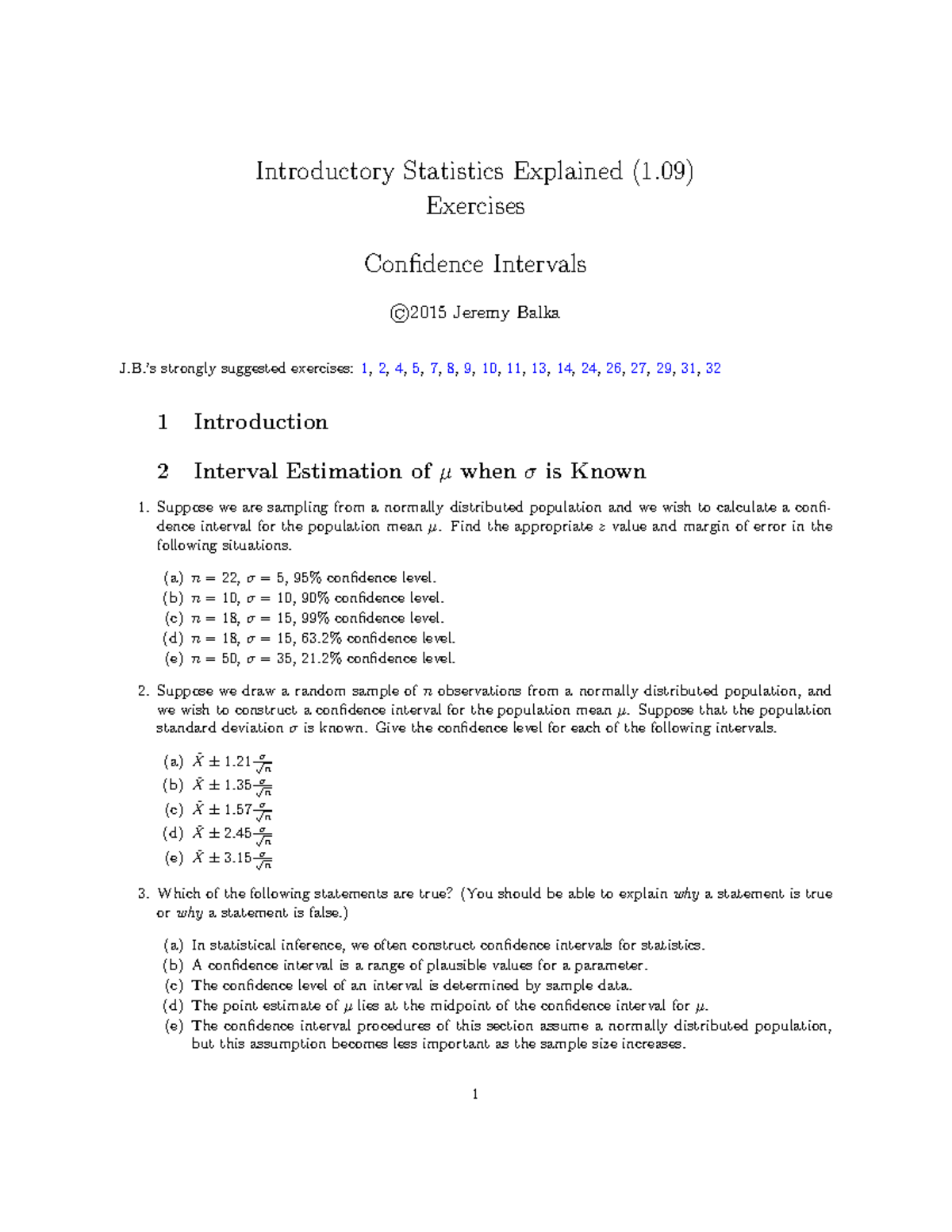 Unit7 Confidence Intervals Exercises - Introductory Statistics Explained (1) Exercises ...