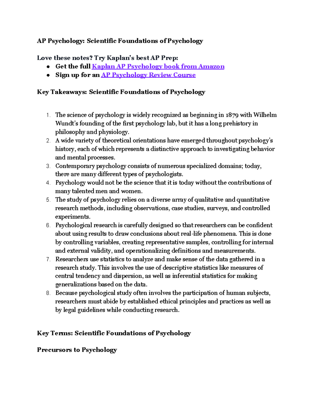 Notes AP Psychology Scientific Foundations of Psychology - AP ...