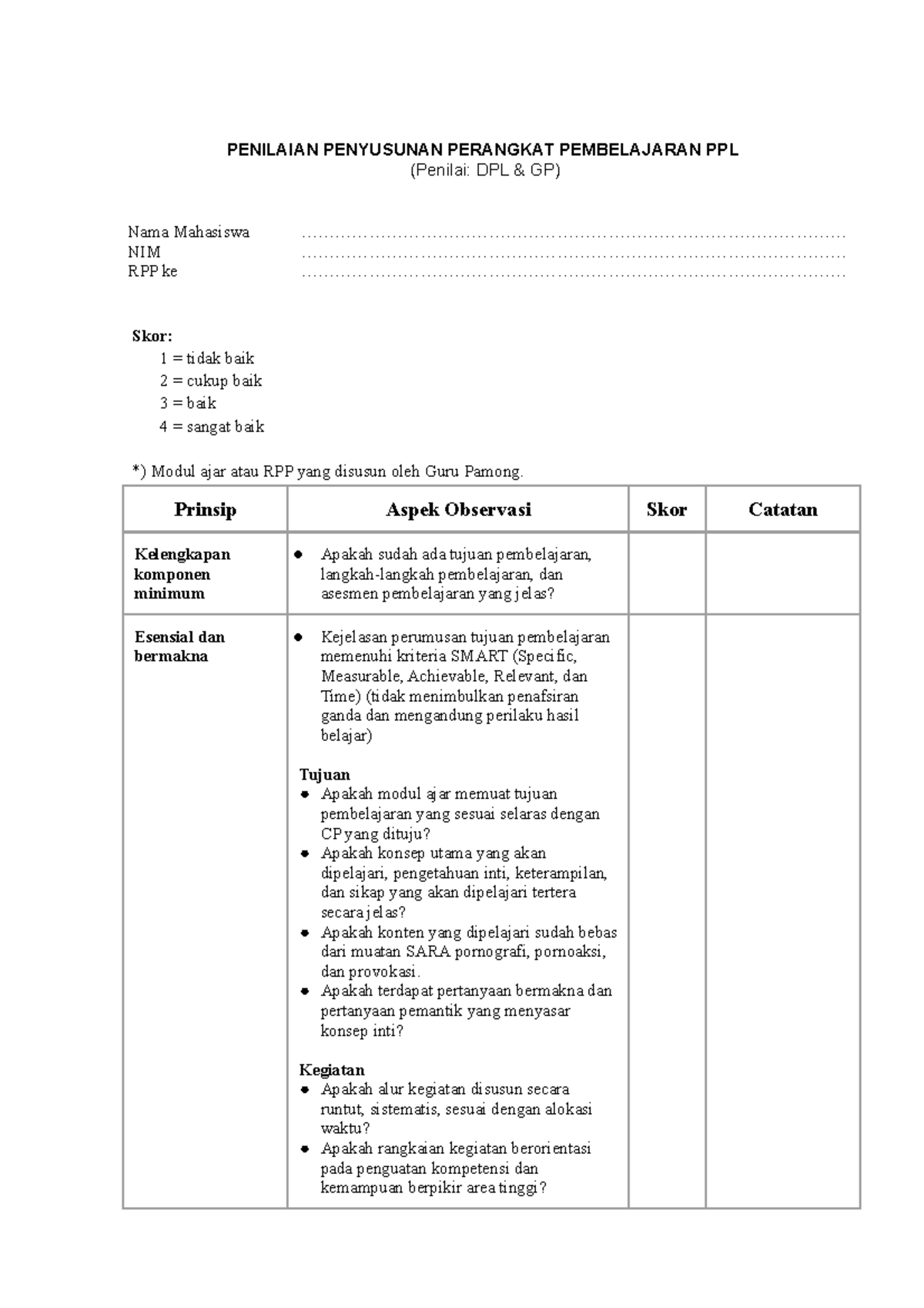 Lampiran 10 - Contoh Format Penilaian Penyusunan Perangkat Pembelajaran ...
