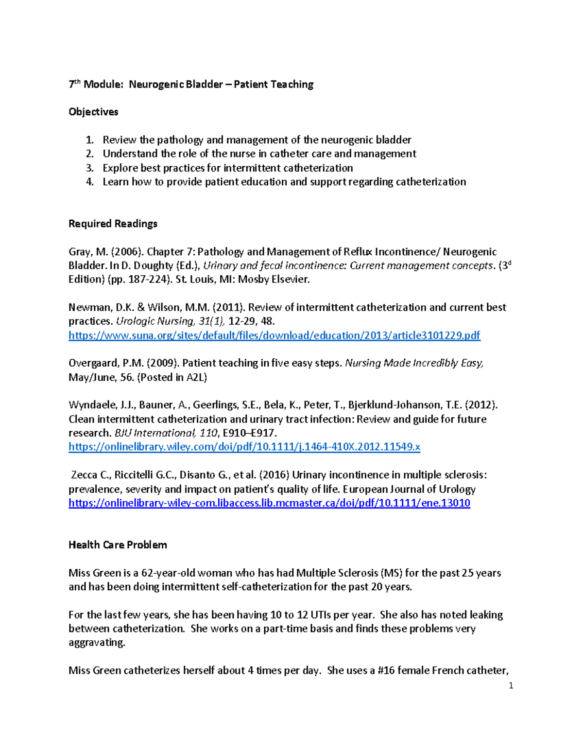 7th module Neurogenic Patient Teaching - 1 7 th Module: Neurogenic ...