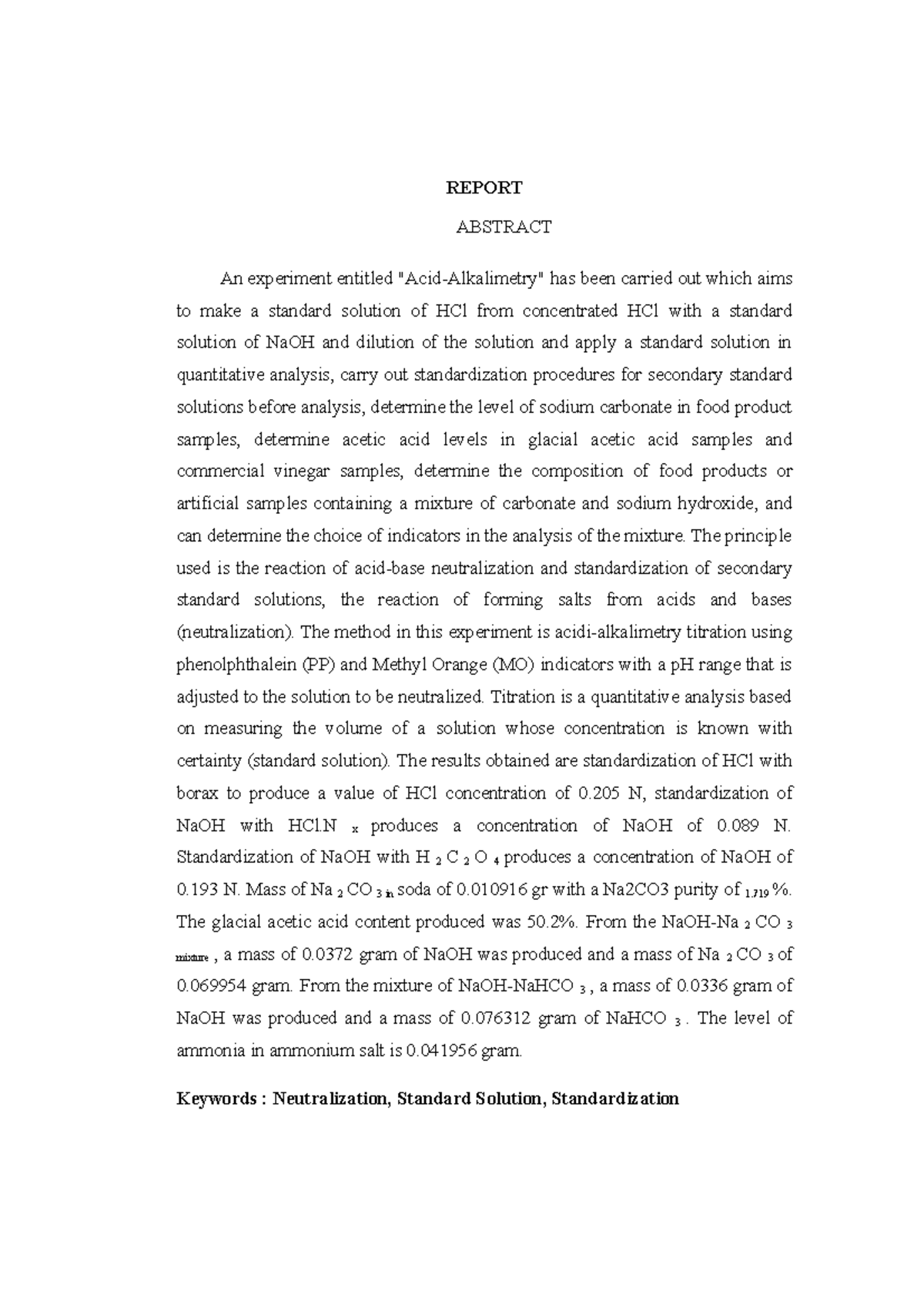 Report P3 Progress Titration - REPORT ABSTRACT An experiment entitled ...