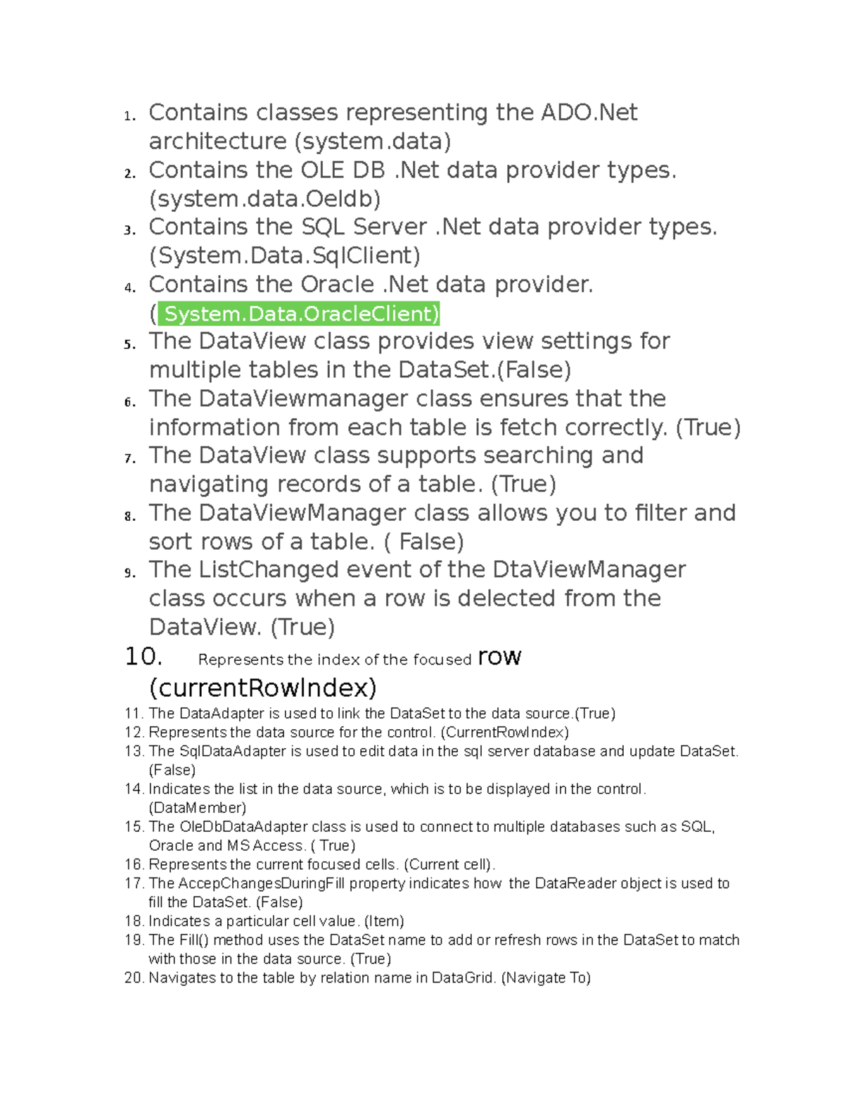 Document (1) - 1. Contains classes representing the ADO architecture ...