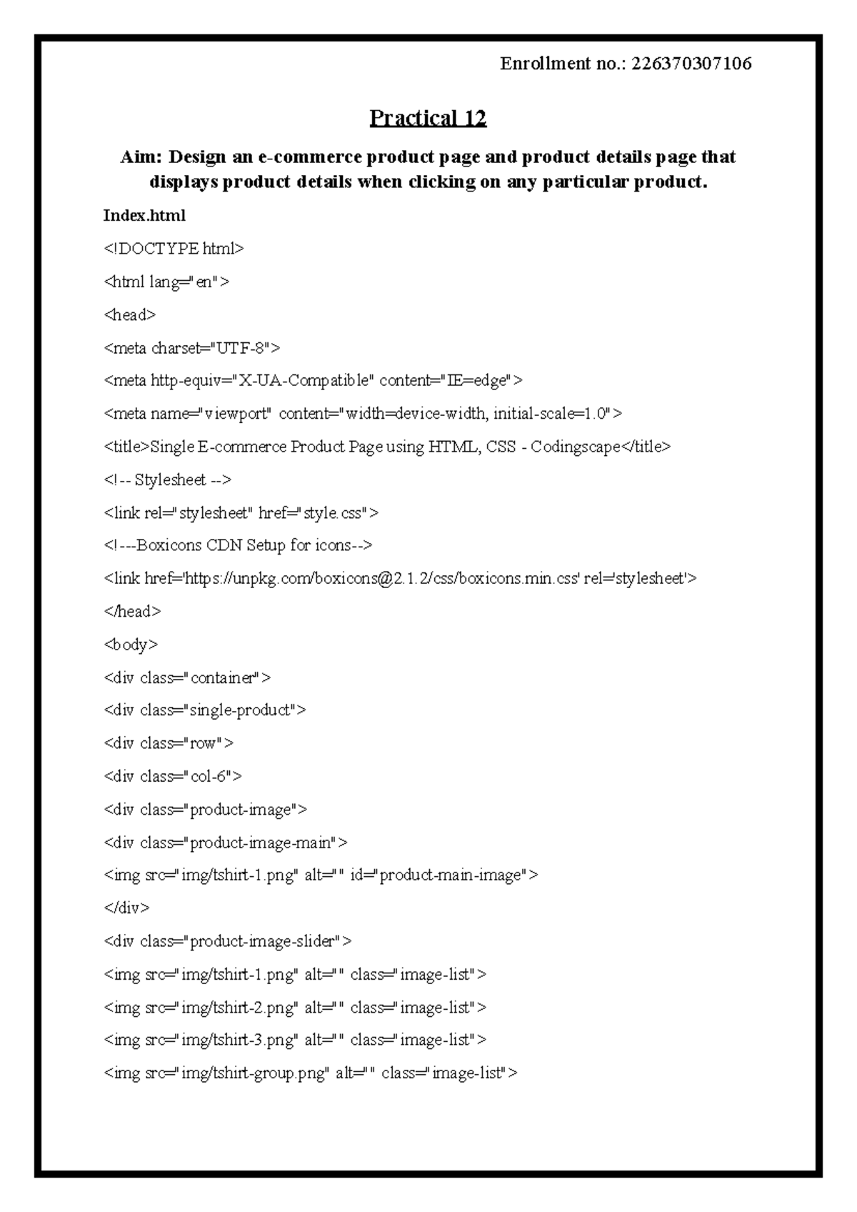 MPT 12 - MPT Practical 12 - Practical 12 Aim: Design an e-commerce product page and product ...