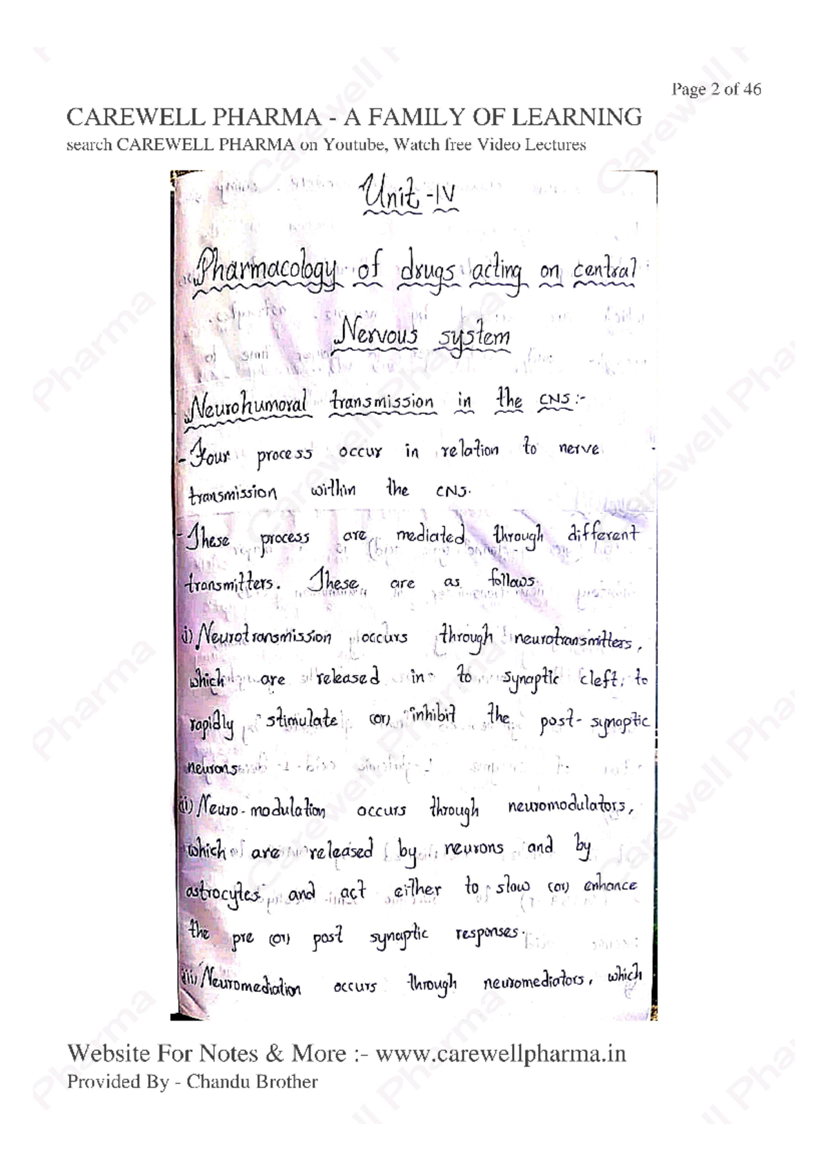 Handwritten Cology-1 U-4 Notes - Pharmacy - Studocu